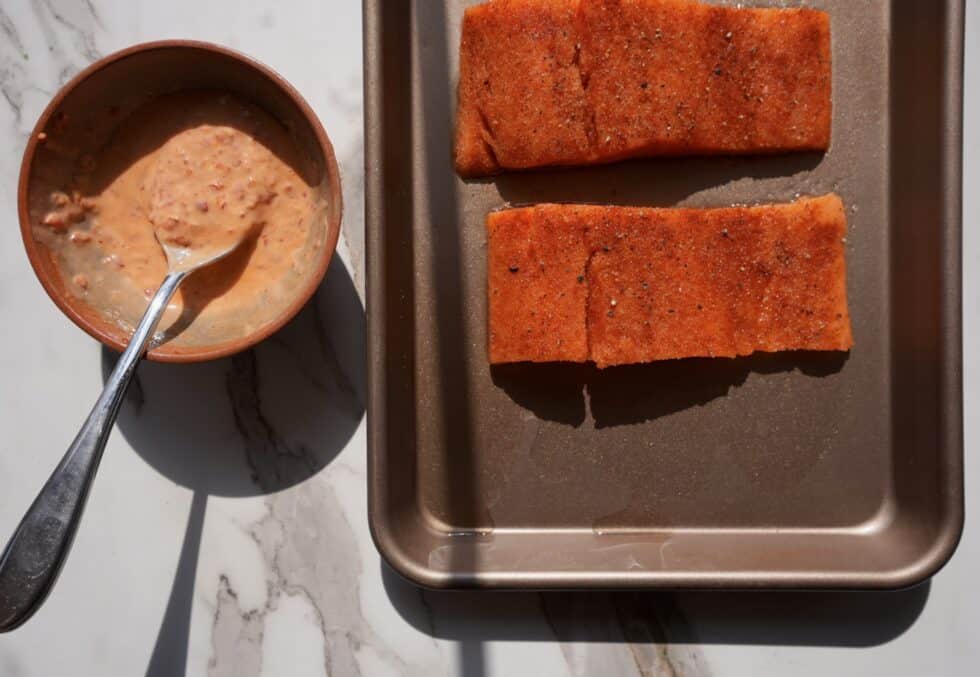 Baked Salmon with Bang Bang Sauce - Kyrié the Foodié + Real Farmer Jeff